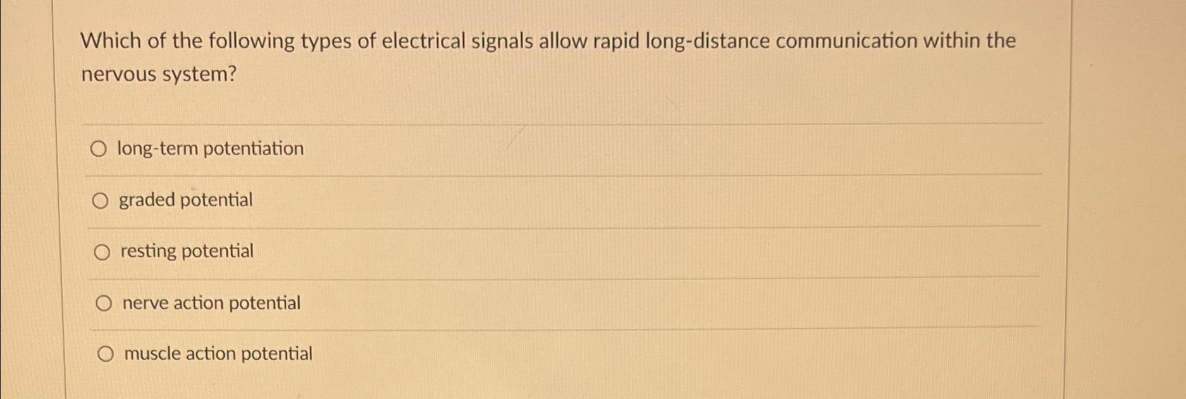 Solved Which of the following types of electrical signals | Chegg.com