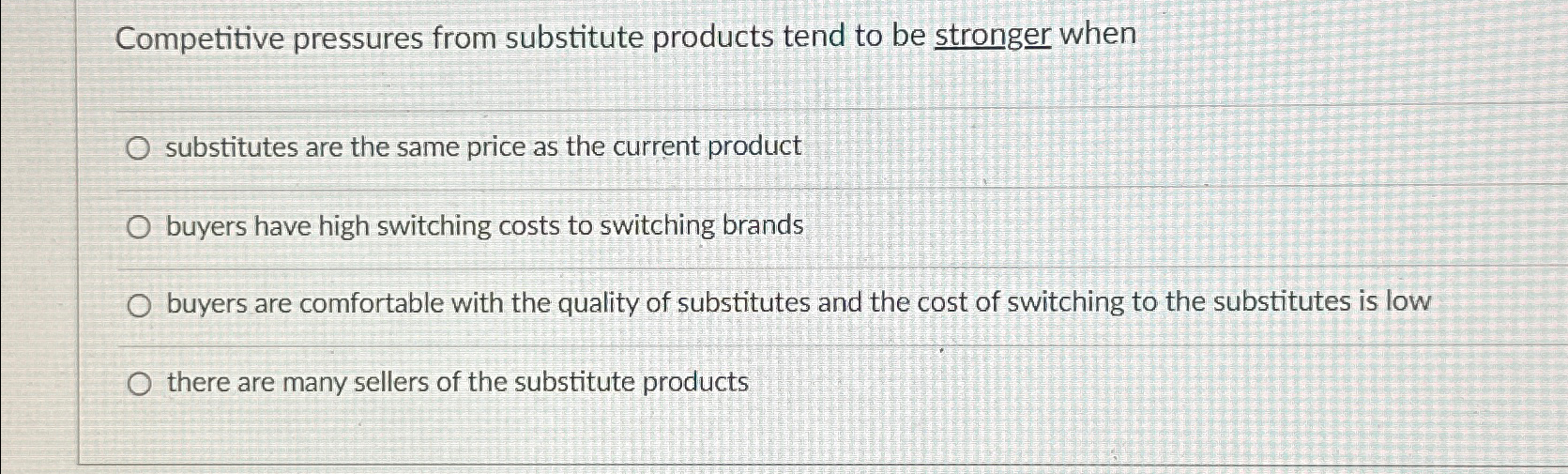 Solved Competitive pressures from substitute products tend | Chegg.com