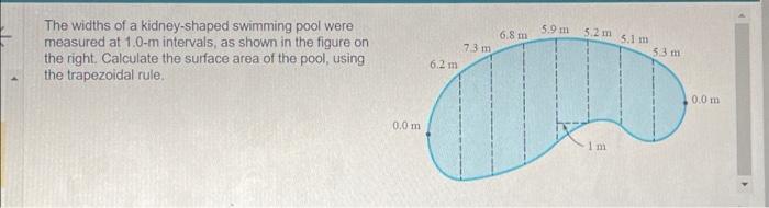 Solved The widths of a kidney-shaped swimming pool were | Chegg.com