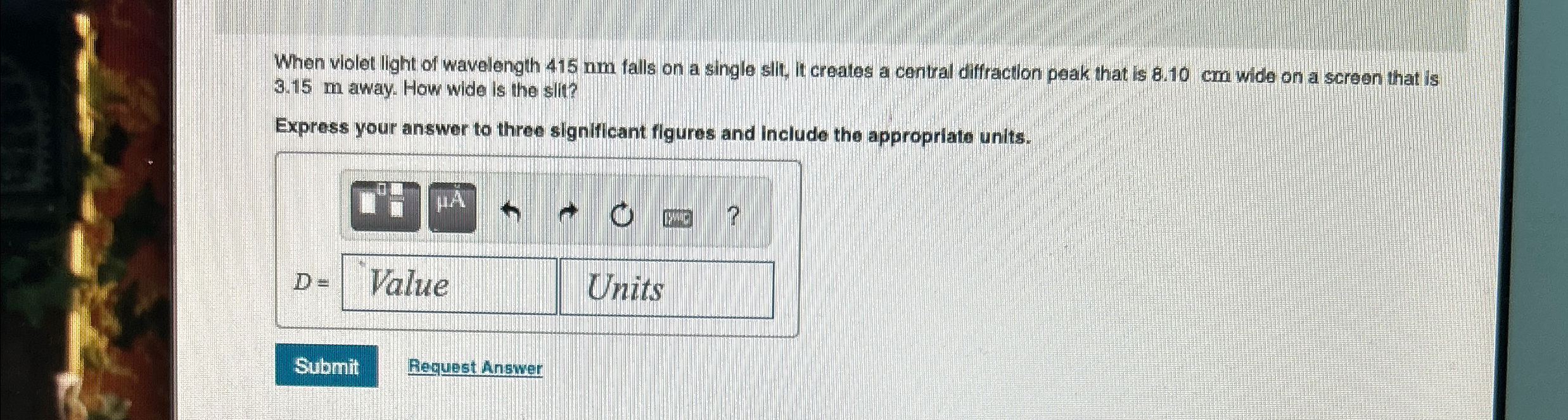 Solved When volet light of wavelength 415nm ﻿falls on a | Chegg.com