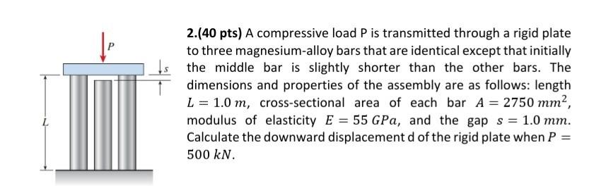 Solved 2.(40 pts) A compressive load P is transmitted | Chegg.com