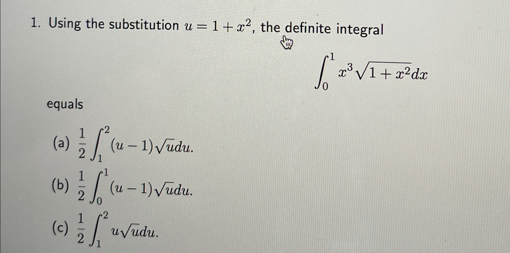 Solved Using the substitution u=1+x2, ﻿the definite | Chegg.com