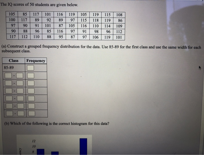 Solved The IQ scores of 50 students are given below. 105 100 | Chegg.com