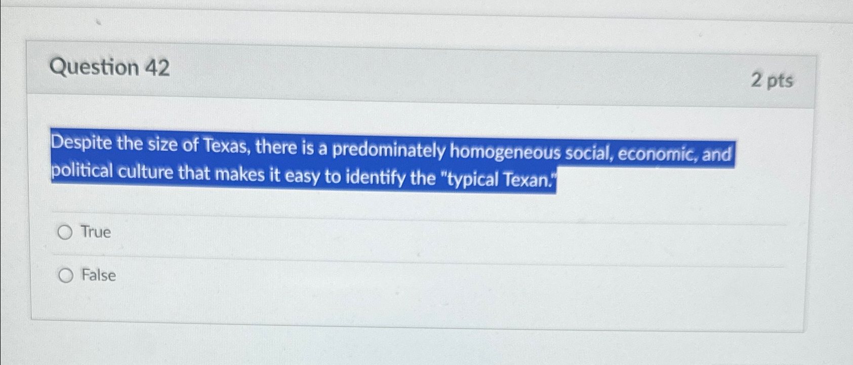Solved Question 422 ﻿ptsDespite the size of Texas, there is | Chegg.com