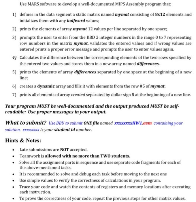 Solved Use MARS software to develop a well-documented MIPS | Chegg.com