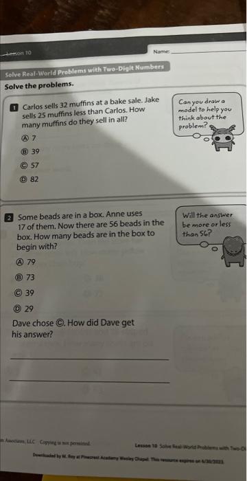 Solved 1. Carlos sells 32 muffins at a bake sale. Jake sells | Chegg.com