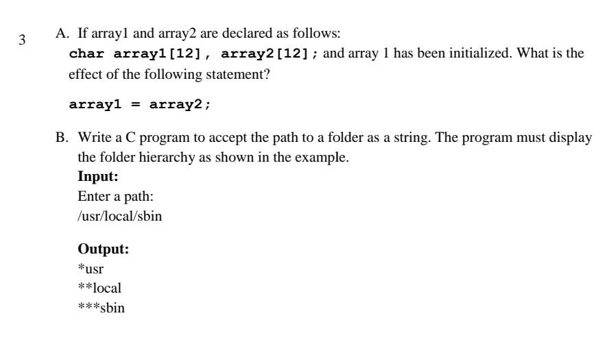 Solved 3 A. If arrayl and array2 are declared as follows: | Chegg.com