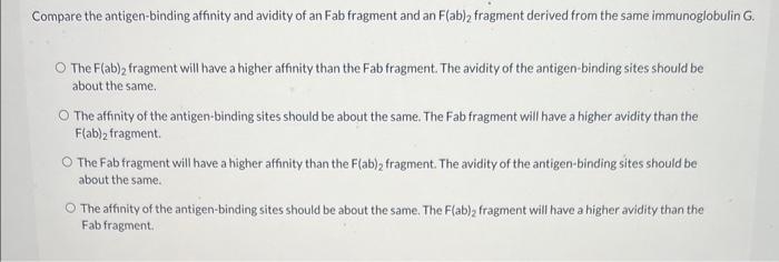 Solved ompare the antigen-binding affinity and avidity of an | Chegg.com