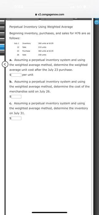 Solved Perpetual Inventory Using Weighted Average Beginning | Chegg.com