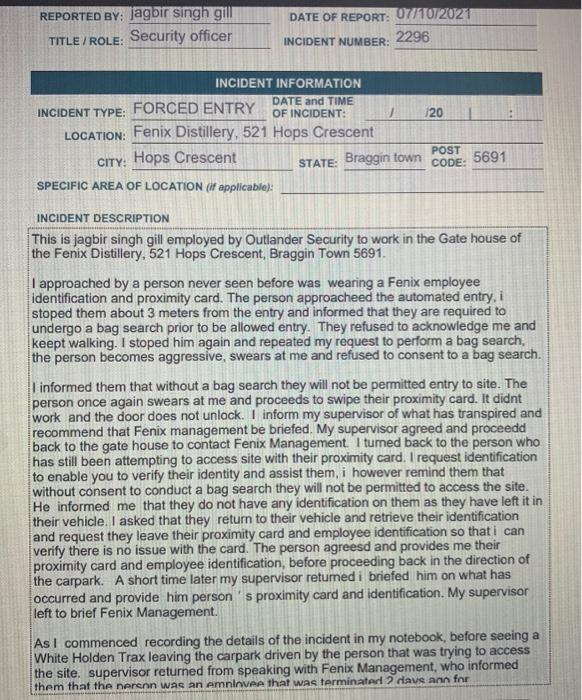 Solved this is draft security incident report completed by | Chegg.com