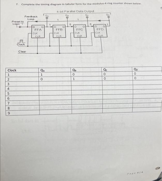 Solved 7. Complete the timing diagram in tabular form for | Chegg.com