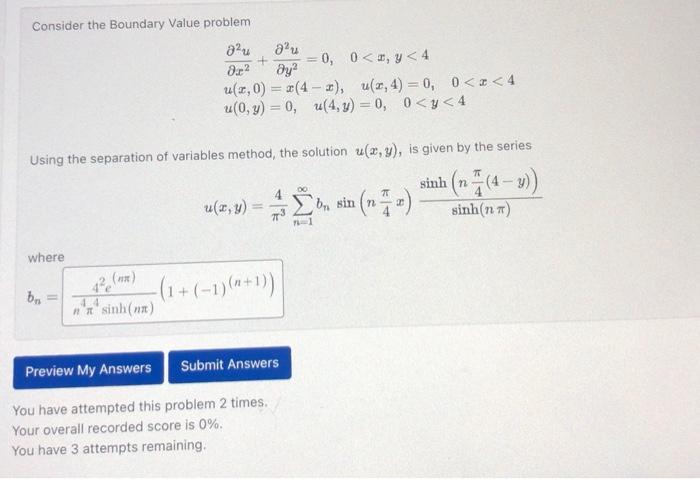 Solved Consider the Boundary Value problem ∂x2∂2u+∂y2∂2u=0,0 | Chegg.com