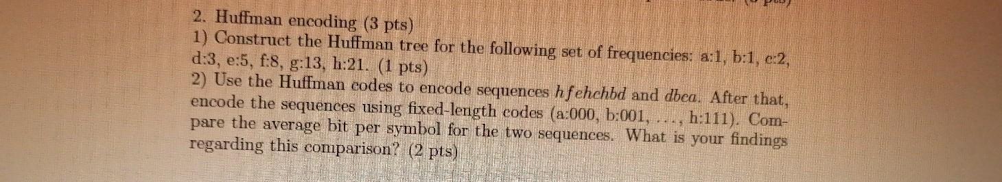 Solved 2. Huffman encoding (3 pts) 1) Construct the Huffman | Chegg.com