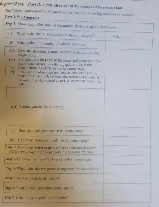 Solved Report Sheet: Part B. Lewis Structure of Molecules | Chegg.com