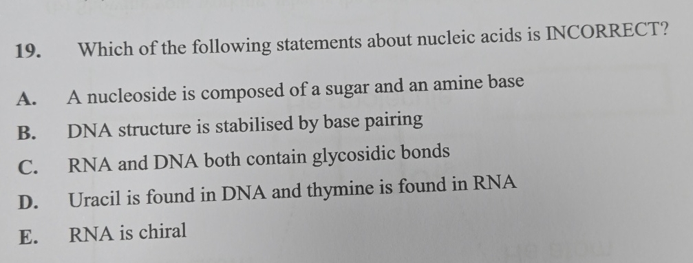 Solved Which of the following statements about nucleic acids | Chegg.com