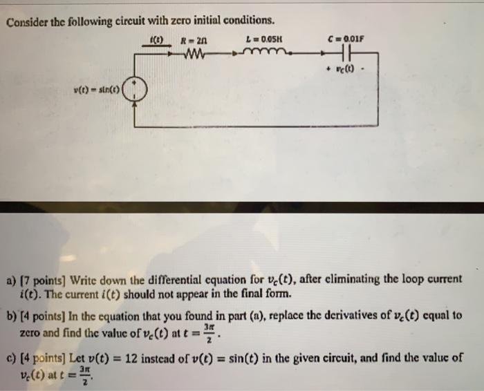 Solved Consider the following circuit with zero initial | Chegg.com