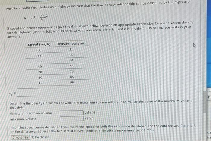 Solved Results of traffic flow studies on a highway indicate | Chegg.com