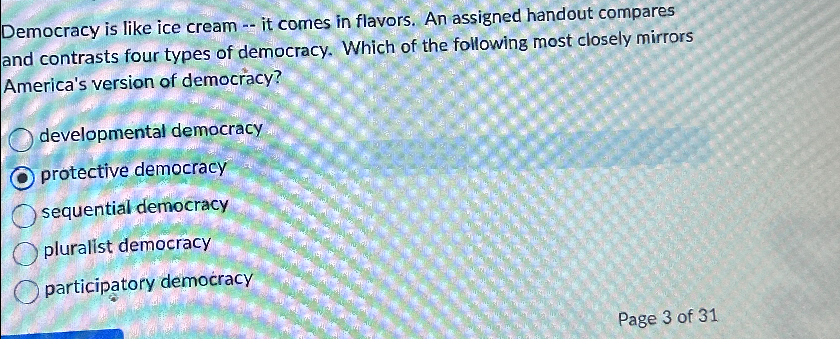 Solved Democracy is like ice cream -- ﻿it comes in flavors. | Chegg.com