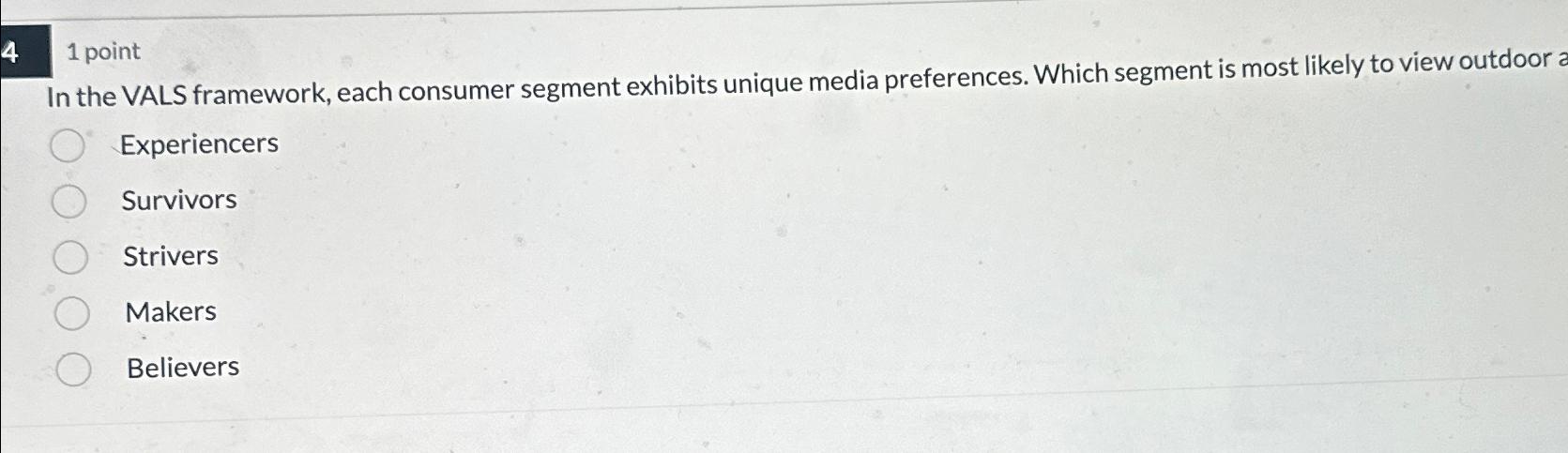 Solved 41 ﻿pointIn the VALS framework, each consumer segment | Chegg.com