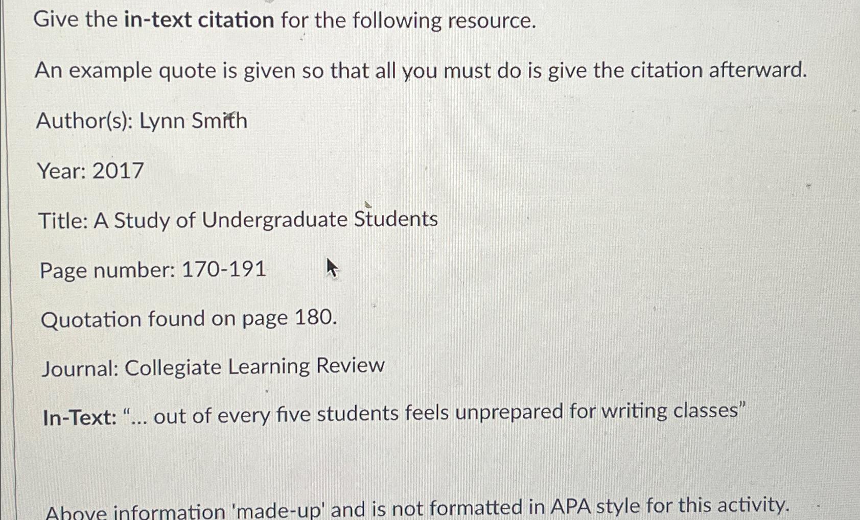 Solved Give the in-text citation for the following | Chegg.com