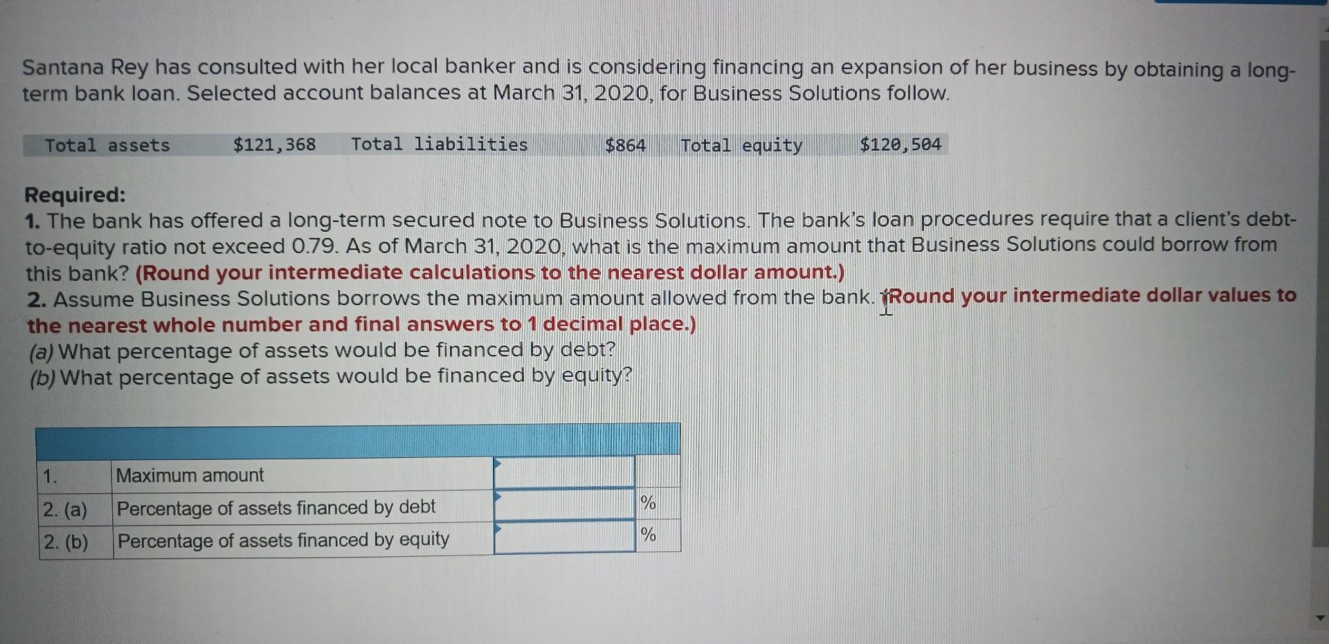Solved Santana Rey has consulted with her local banker and | Chegg.com