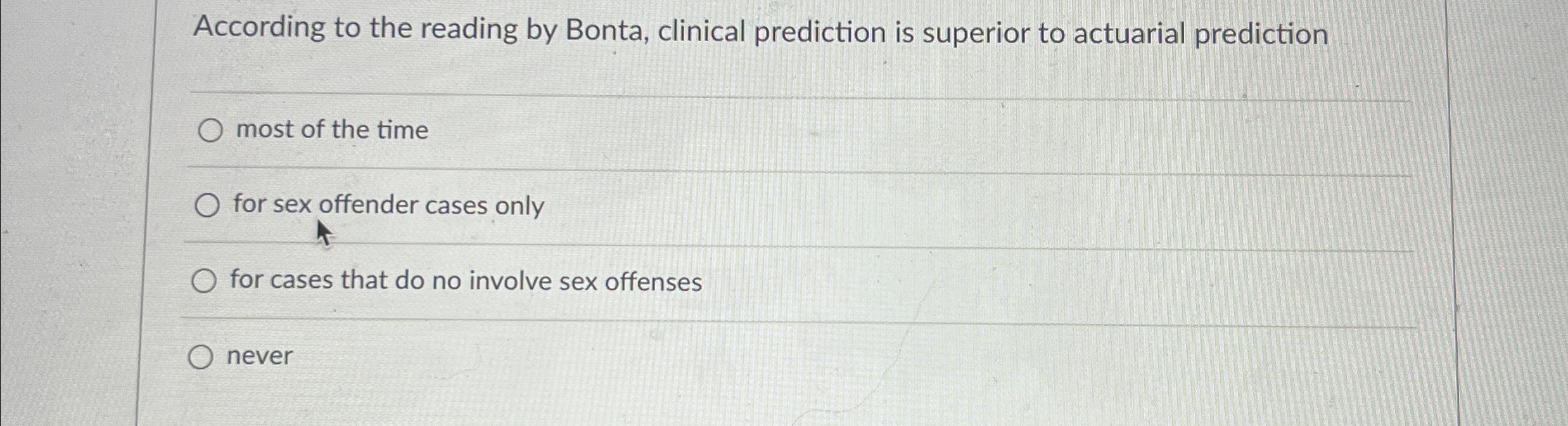 Solved According to the reading by Bonta, clinical | Chegg.com