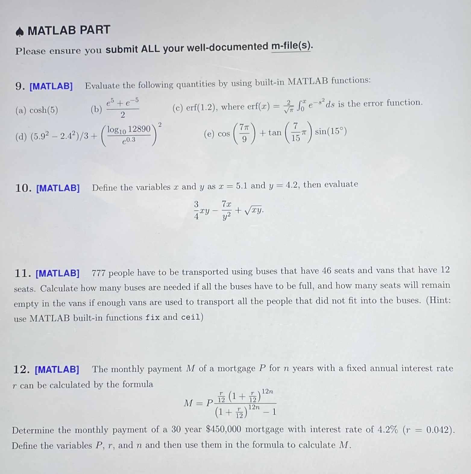 Solved MATLAB PARTPlease ensure you submit ALL your | Chegg.com