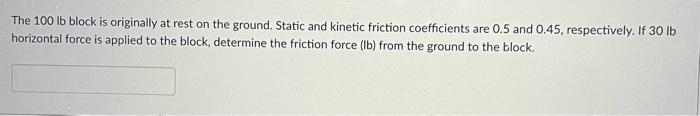Solved The 100lb block is originally at rest on the ground. | Chegg.com
