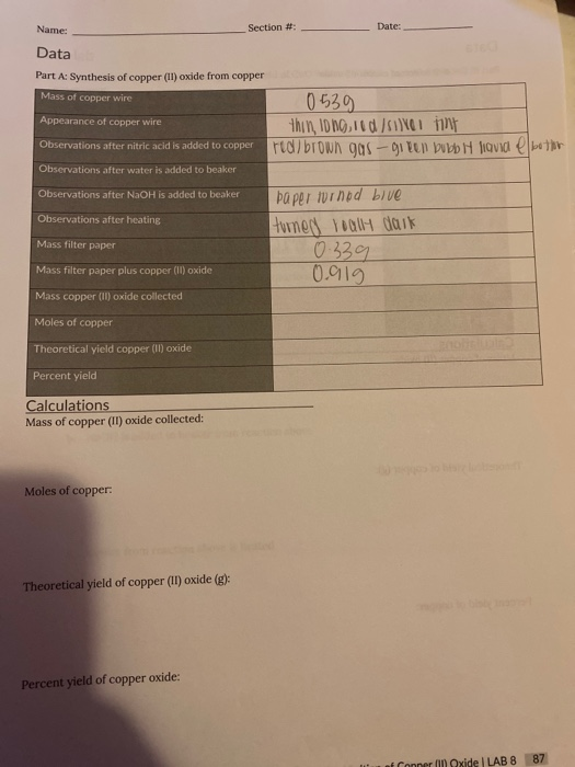 Solved Name Section Date Data Part A Synthesis Of 4247