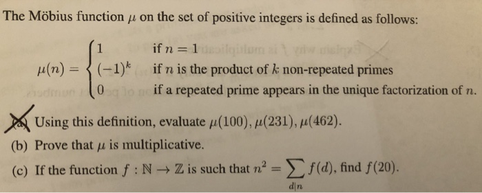 Solved The Möbius function p on the set of positive integers | Chegg.com