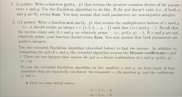 Solved 1. (5 points) Write a function gcd(x,y) that returns | Chegg.com