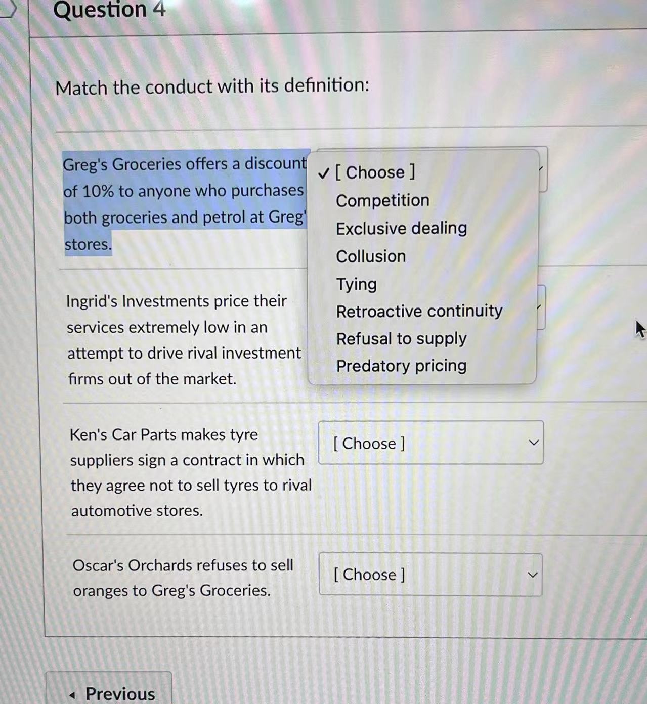 Solved Match the conduct with its definition:Greg's | Chegg.com