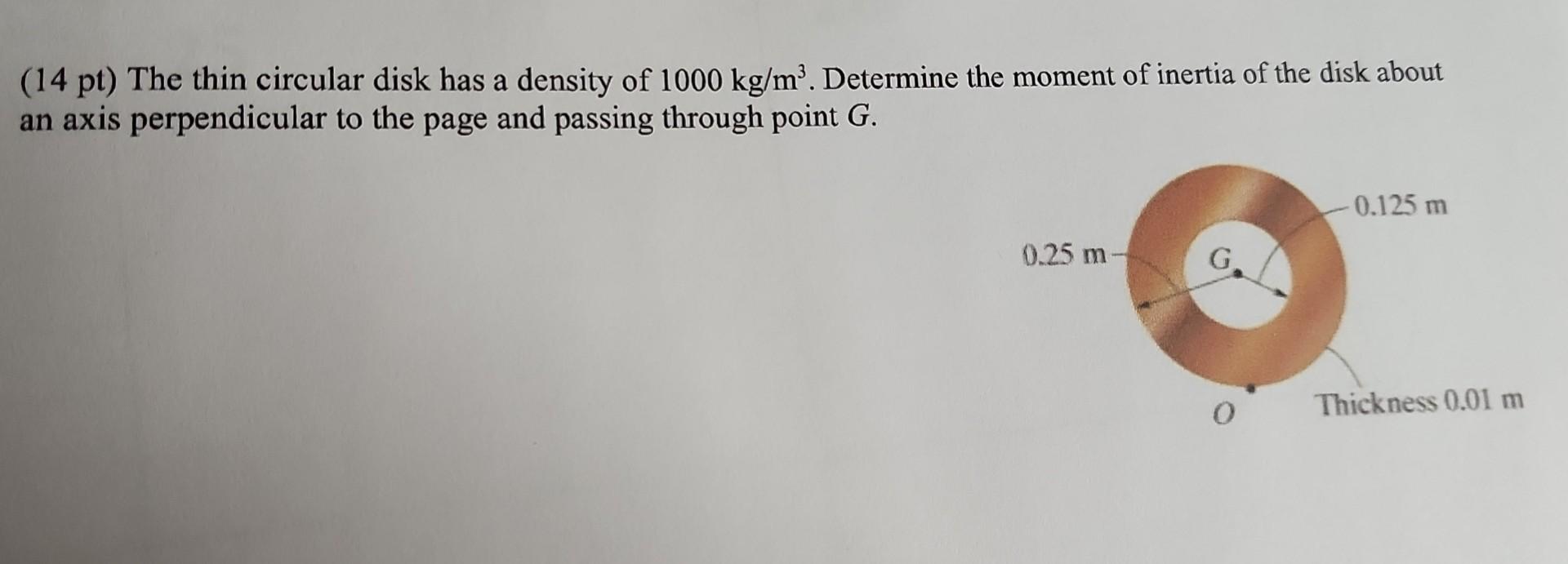 Solved (14 pt) The thin circular disk has a density of 1000 | Chegg.com