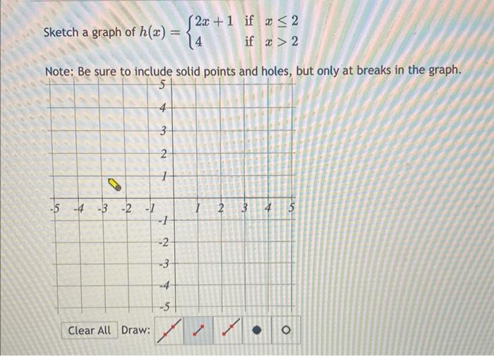 Solved Sketch a graph of h(x)={2x+14 if if x≤2x>2 Note: Be | Chegg.com