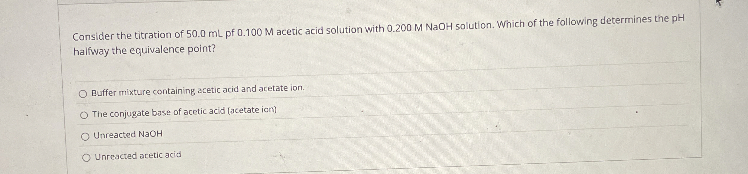Solved Consider the titration of 50.0 ﻿mL pf 0.100 ﻿M acetic | Chegg.com