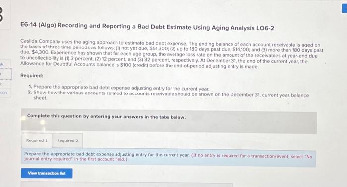 Solved E6-14 (Algo) Recording and Reporting a Bad Debt | Chegg.com