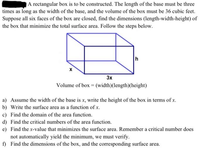 Solved A rectangular box is to be constructed. The length of | Chegg.com