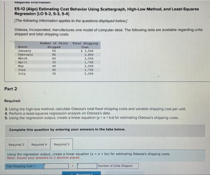 Solved E5-12 (Algo) Estimating Cost Behavior Using | Chegg.com