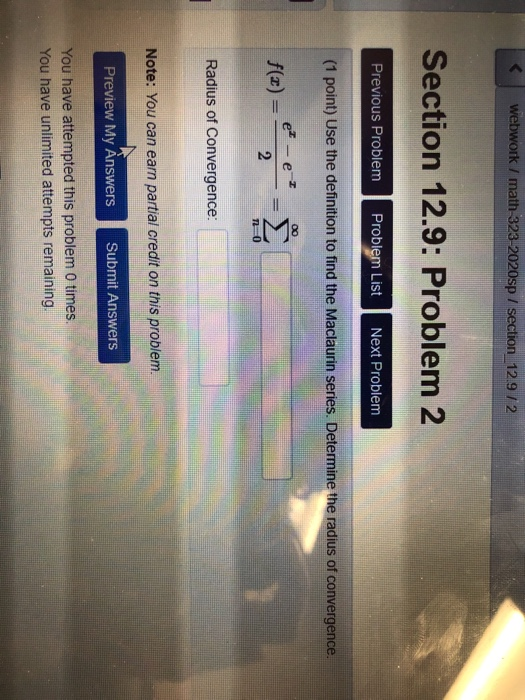 Solved webwork / math-323-2020sp / section 129/2 Section | Chegg.com