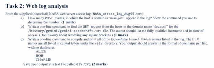 Solved Task 2: Web log analysis From the supplied | Chegg.com