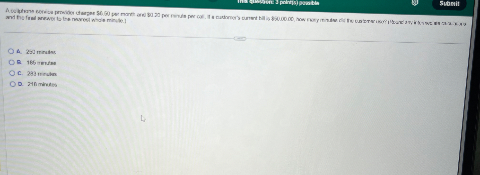 Solved inis question: 3 ﻿point(s) ﻿possibleSubmitA cellphone | Chegg.com