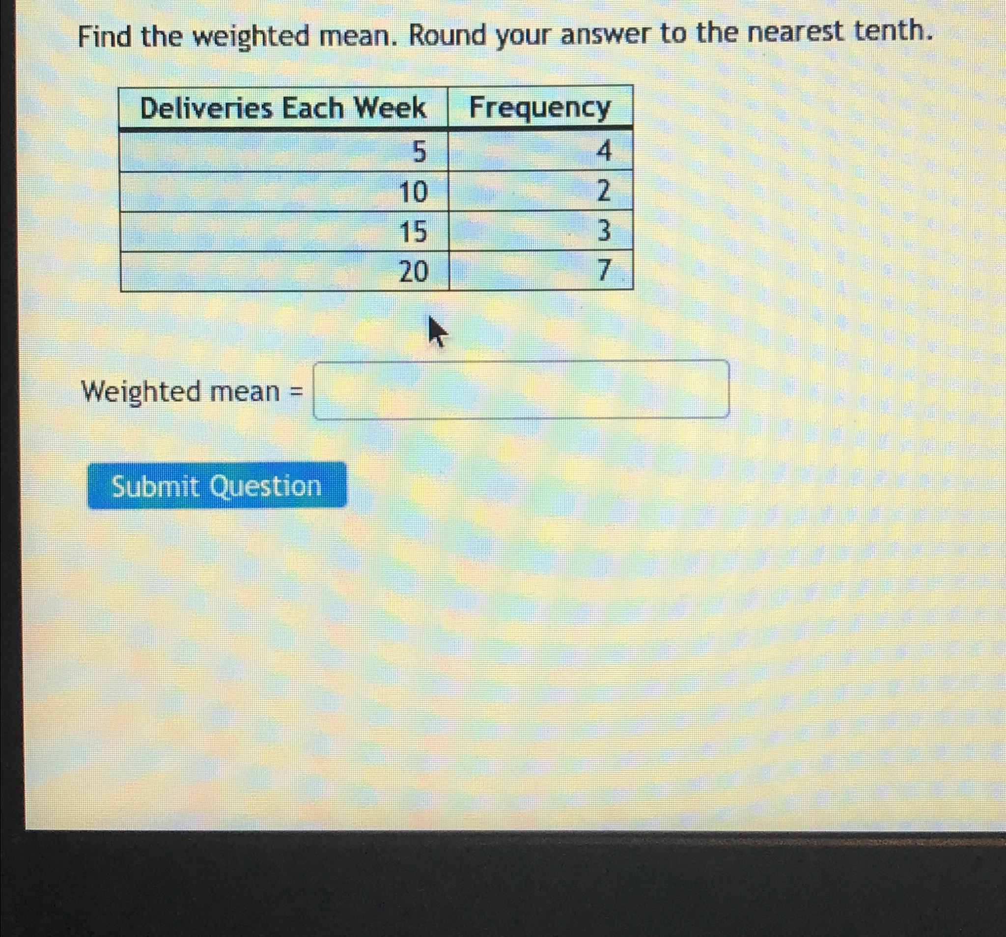 Solved Find the weighted mean. Round your answer to the | Chegg.com