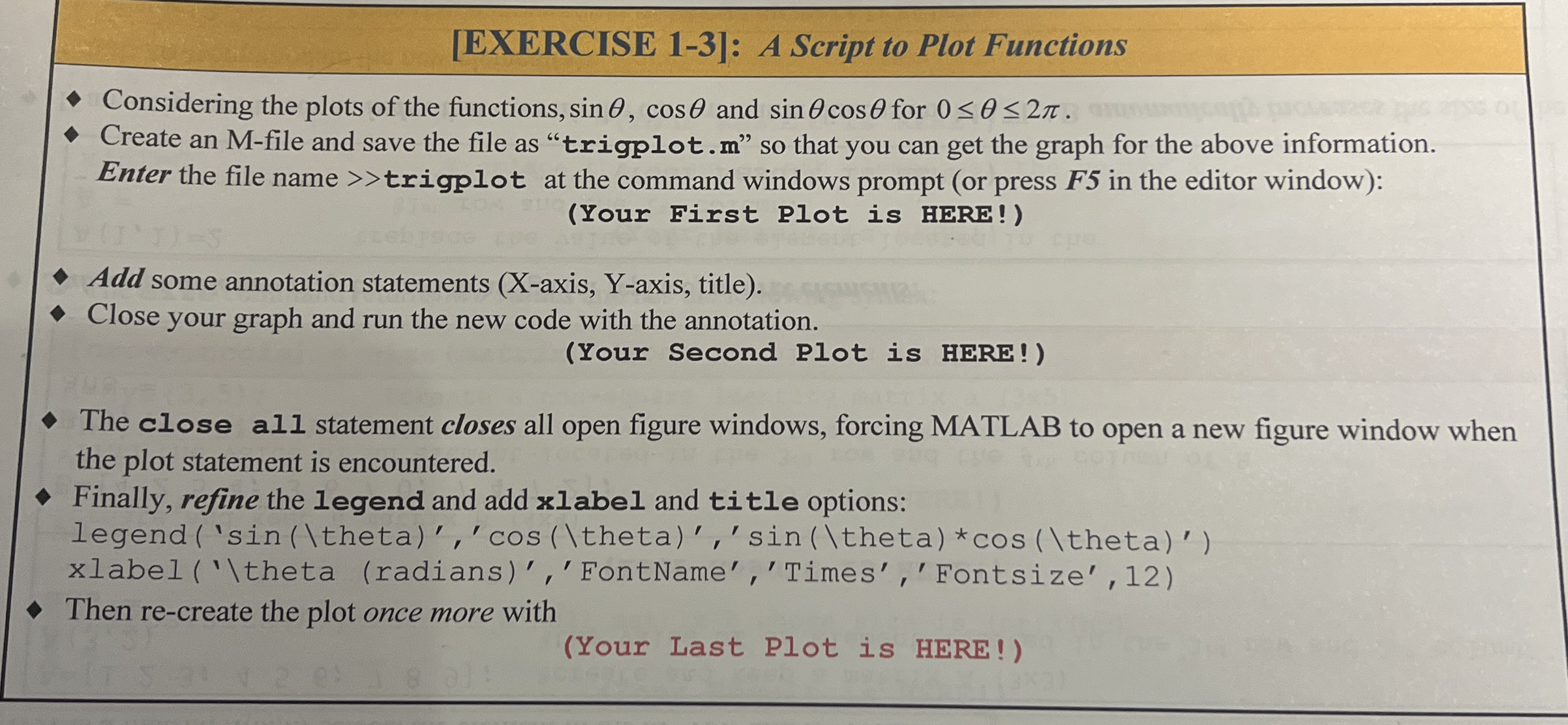 Solved [EXERCISE 1-3]: A Script to Plot FunctionsConsidering | Chegg.com