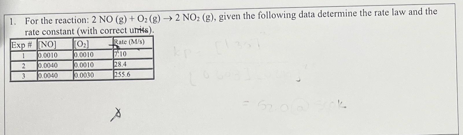 Solved For the reaction: 2NO(g)+O2(g)→2NO2(g), ﻿given the | Chegg.com
