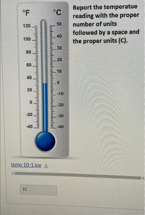 Solved °F °C 120 50 Report the temperatue reading with the | Chegg.com