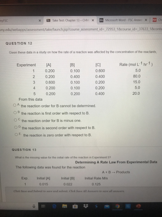 Solved myfSC B Take Test: Chapter 13 - CHM X Bb Microsoft | Chegg.com