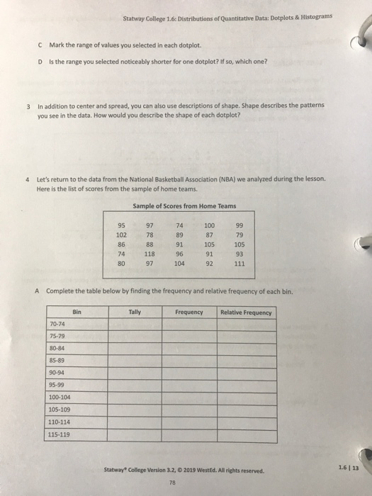 Solved Statway College 1.6: Distributions of Quantitative | Chegg.com
