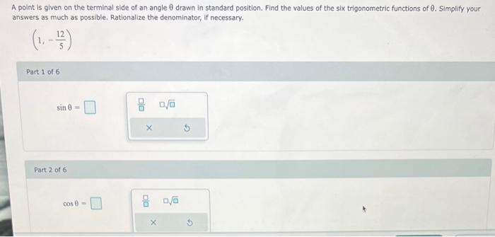 Solved A Point Is Given On The Terminal Side Of An Angle θ