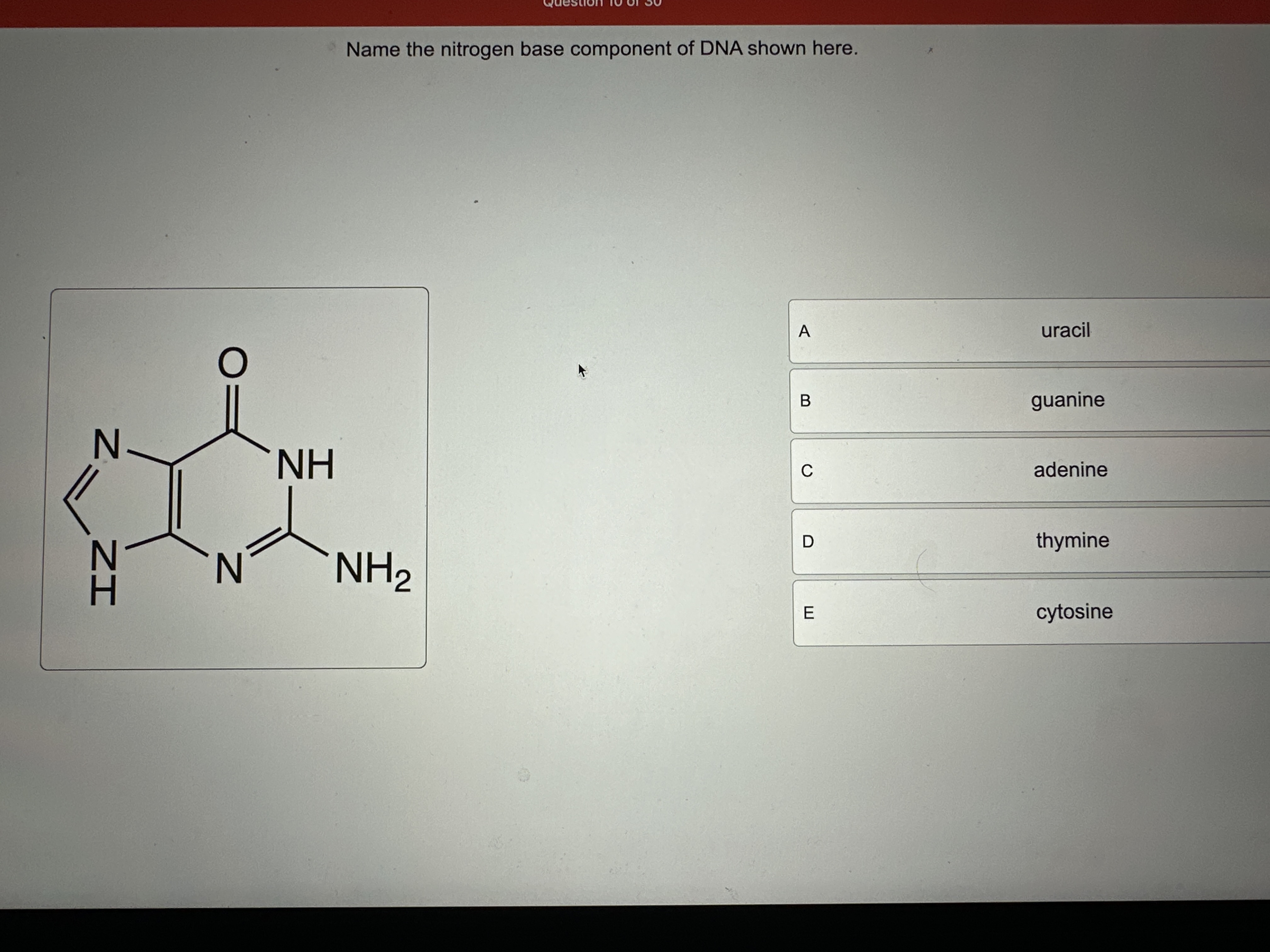 Solved Name the nitrogen base component of DNA shown | Chegg.com