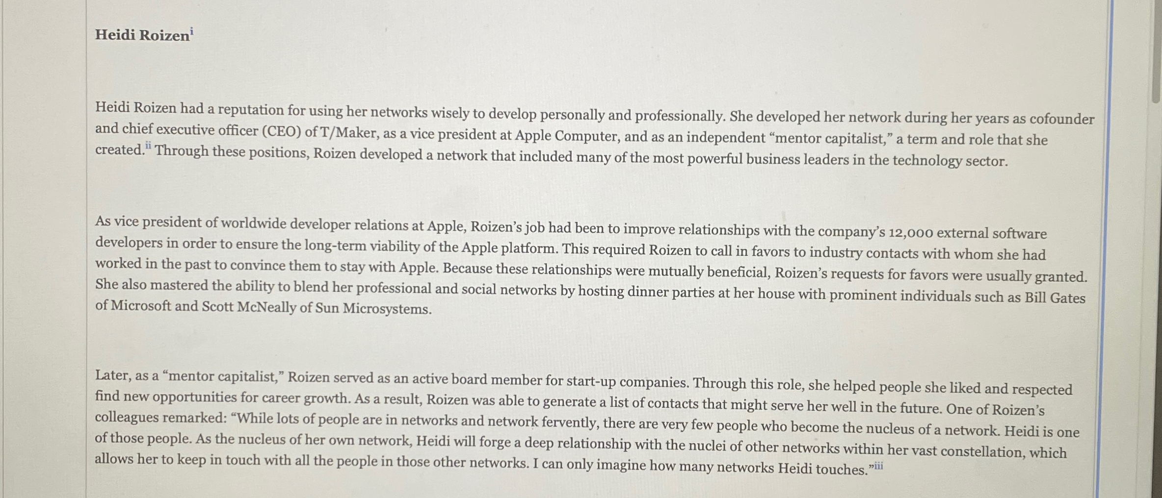 Solved Heidi Roizen ?iHeidi Roizen had a reputation for | Chegg.com